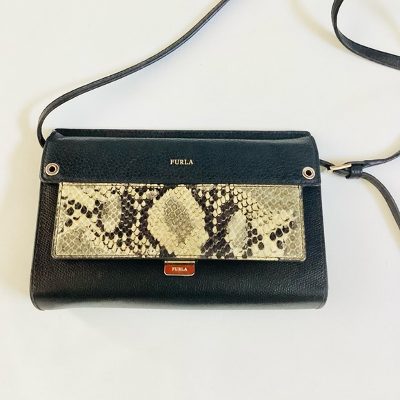 Furla | Bags | Furla Black Snake Print Wallet Crossbody Bag | Poshmark